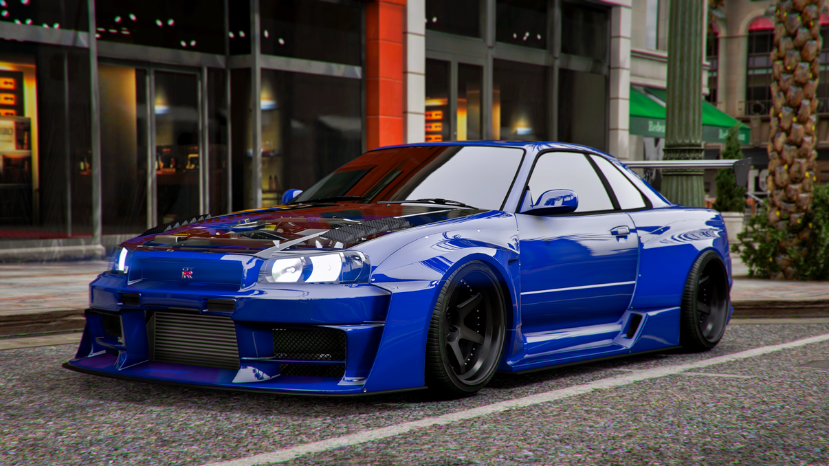 Nissan Skyline R34 Widebody With Glass Hood + Props – AIO Cars FiveM