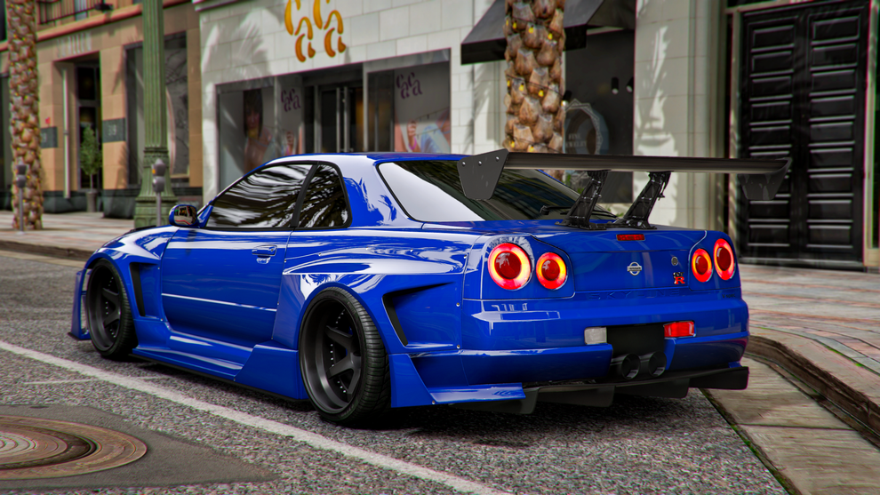 Nissan Skyline R34 Widebody With Glass Hood + Props – AIO Cars FiveM